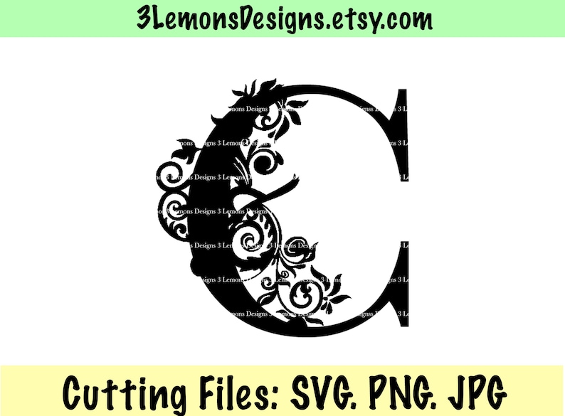 Floral C Letter SVG Monogram Last Name Letter Serif Letter - Etsy