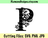 Floral P Letter SVG Monogram Last Name Letter Serif Letter - Etsy