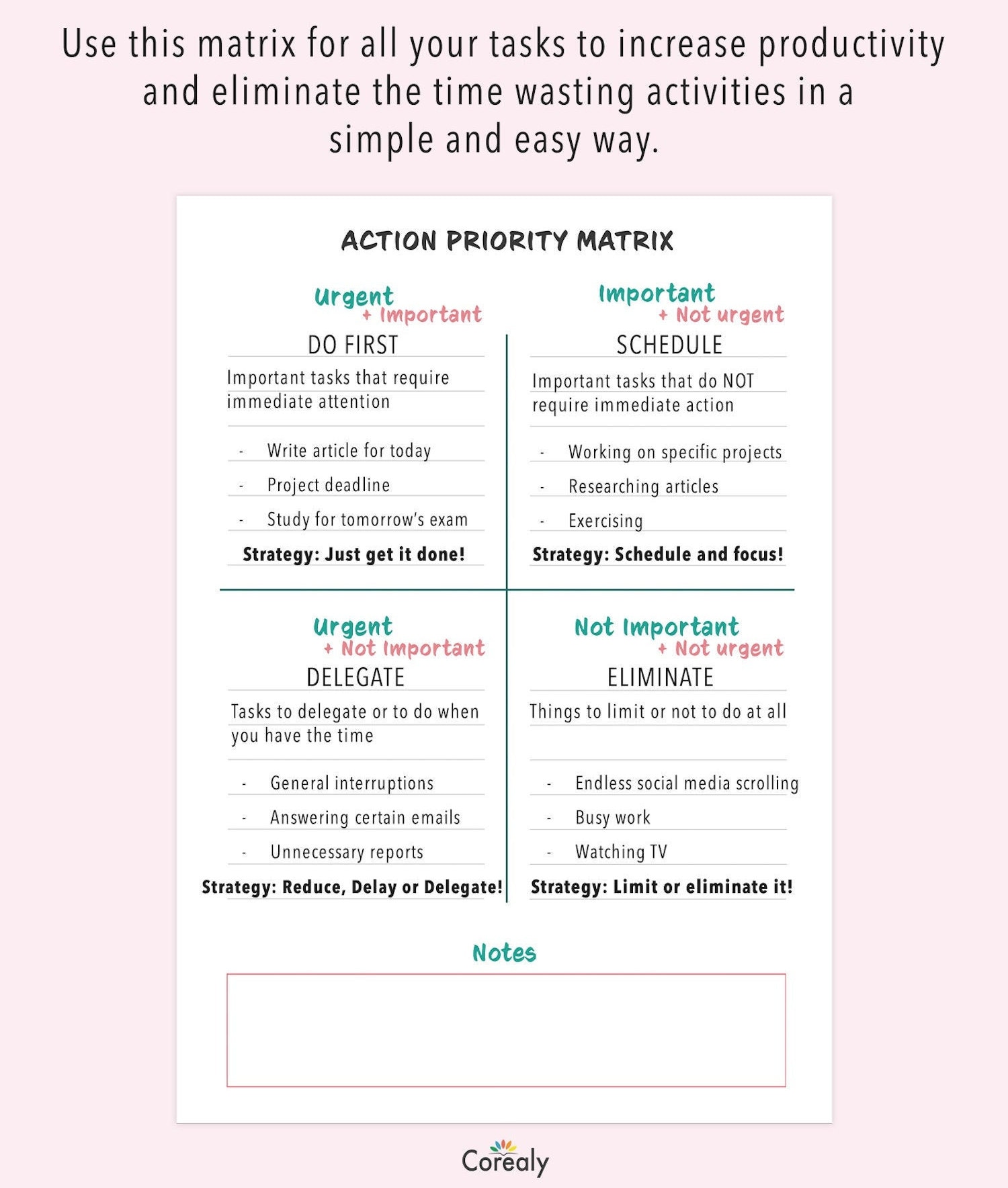 Productivity Matrix, Instant Download, Priority Eisenhower Matrix ...
