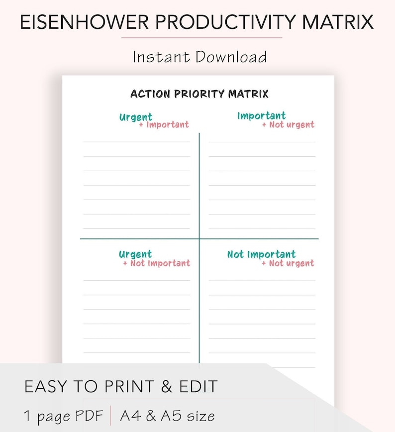 Productivity Matrix Instant Download Priority Eisenhower - Etsy Norway