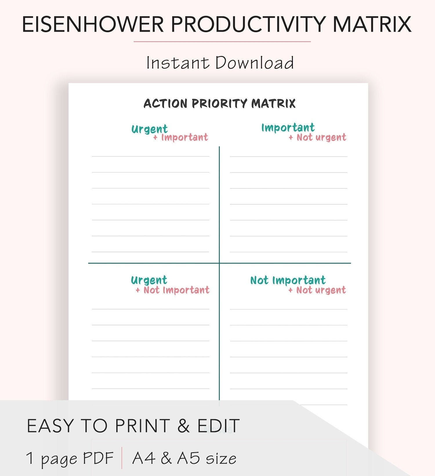 Productivity Matrix, Instant Download, Priority Eisenhower Matrix ...