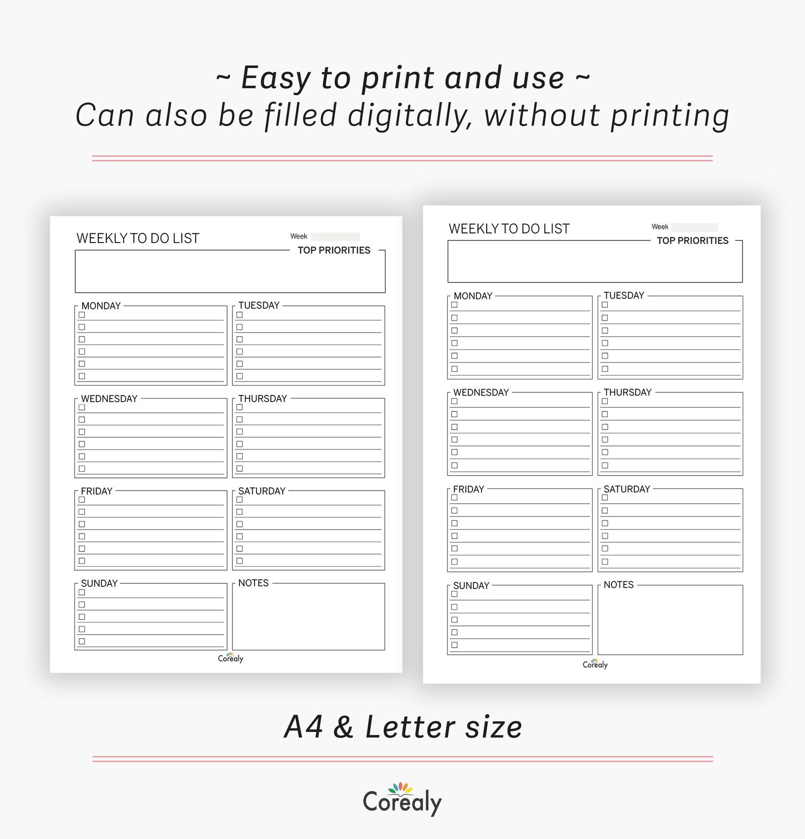 Weekly To Do List Printable PDF Template Fillable Weekly Notes Weekly To Do List Printable PDF Template Fillable Weekly Notes