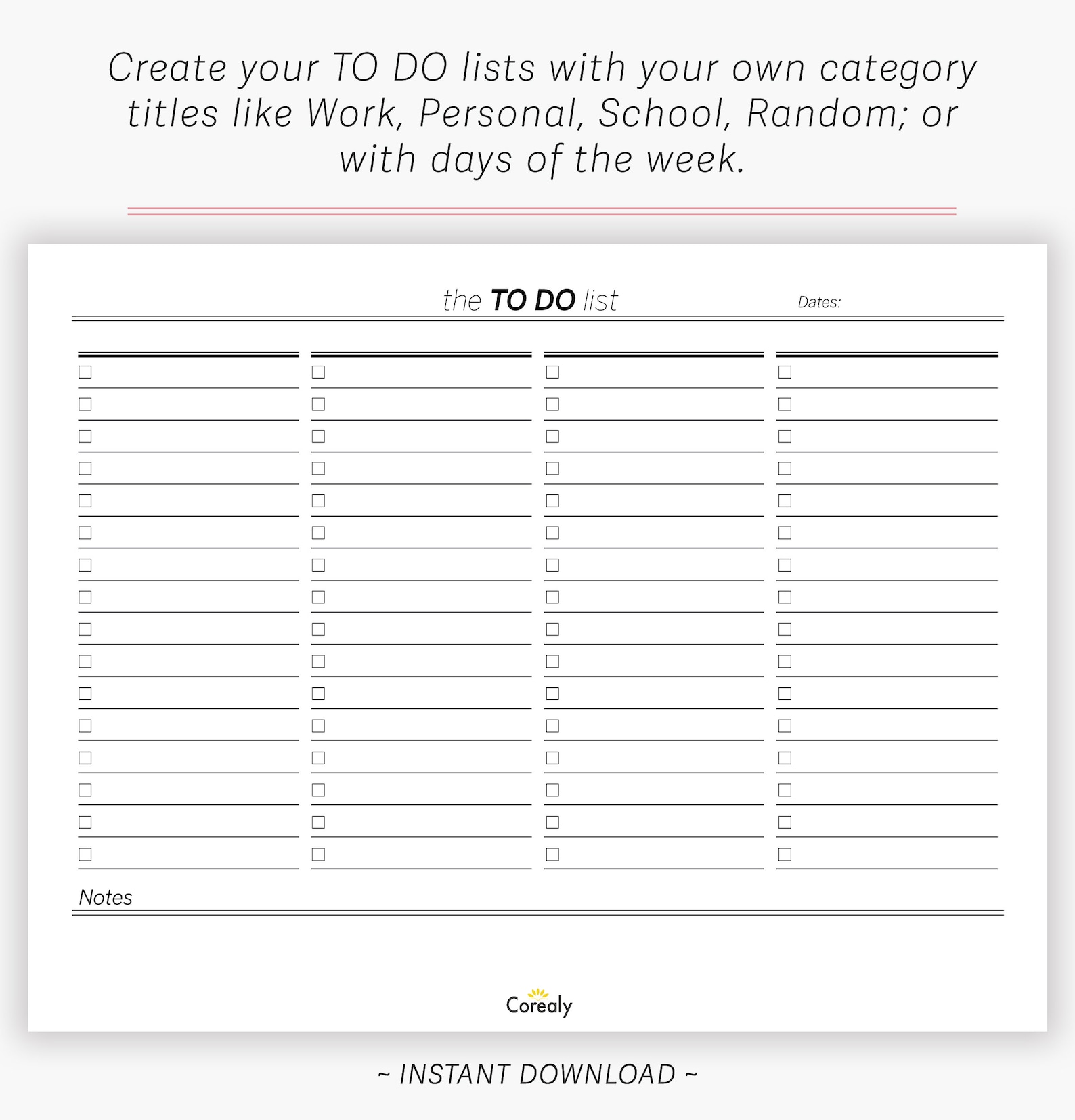 Customizable to Do List, Printable PDF Template, Fillable, Weekly Notes ...