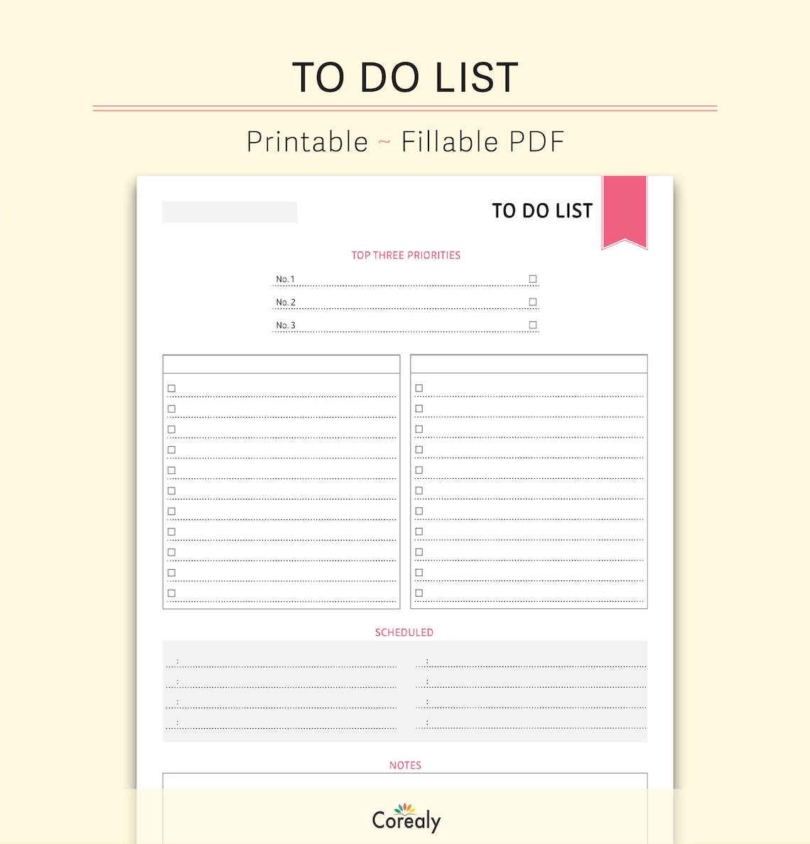 To Do List, Printable PDF Template, Fillable, Weekly Notes, Daily to Do ...