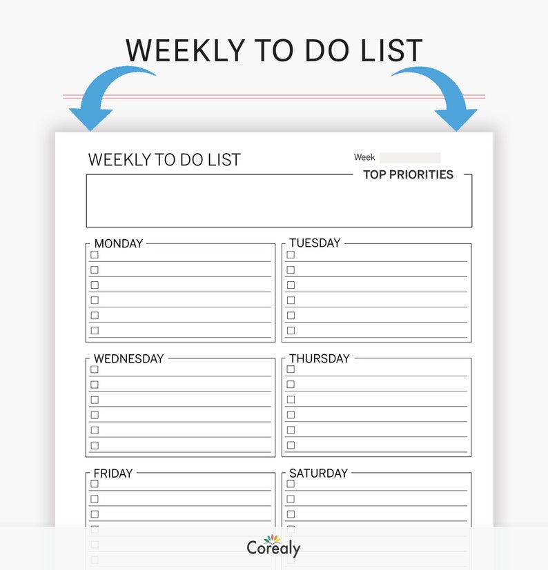 Weekly To Do List Printable PDF Template Fillable Weekly Etsy