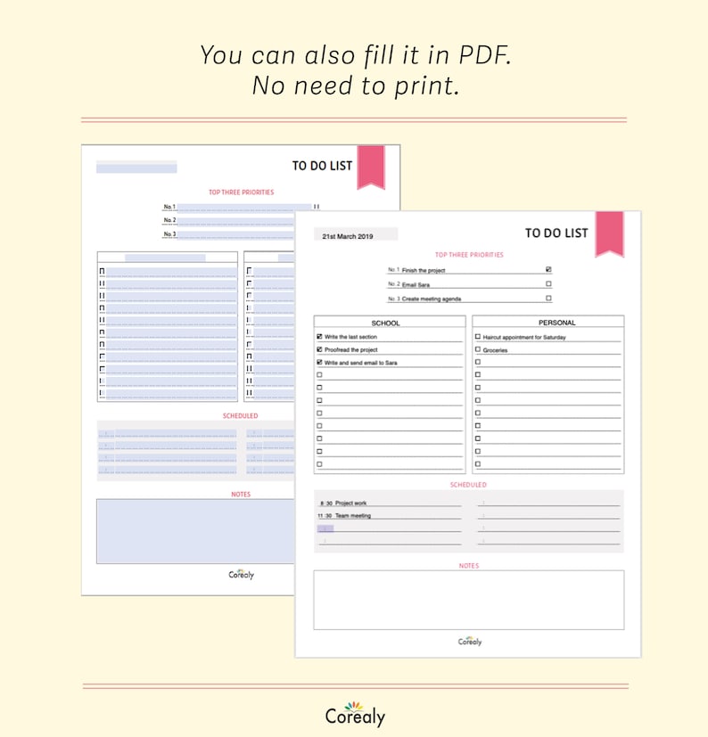 To Do List, Printable PDF Template, Fillable, Weekly Notes, Daily to Do ...