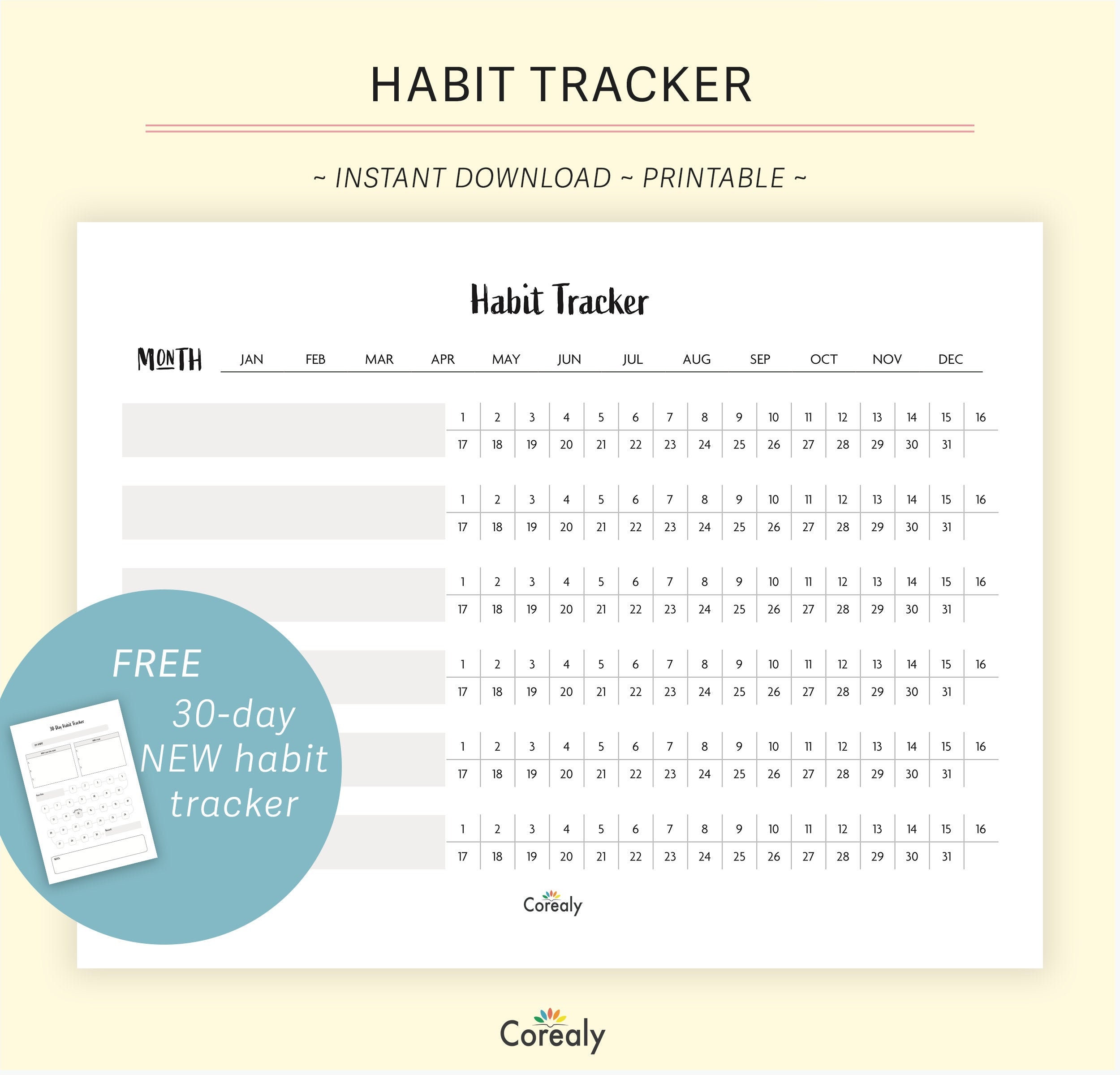 Habit Tracker Template, Routine Log, Track Daily, Weekly & Monthly ...
