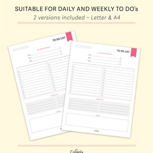 To Do List, Printable PDF Template, Fillable, Weekly Notes, Daily to Do ...