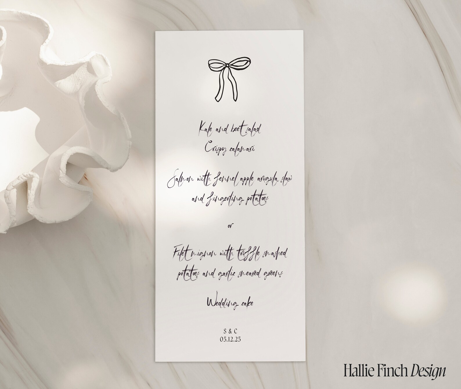 Modern Bow Wedding Menu, Wedding Menus With Bows, Wedding Menu Hand ...