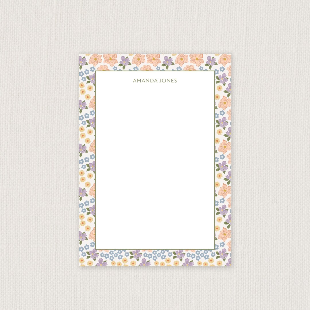 Hand Drawn Flowers Notepad, Personalized Floral Notepad Gifts, Floral ...