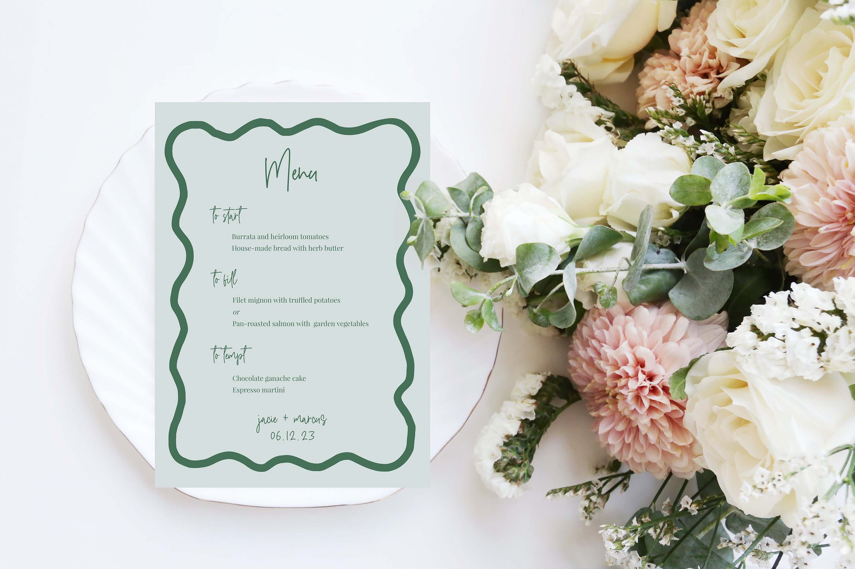 Wavy Menu and Place Card Template Kit Wedding Menu Template - Etsy