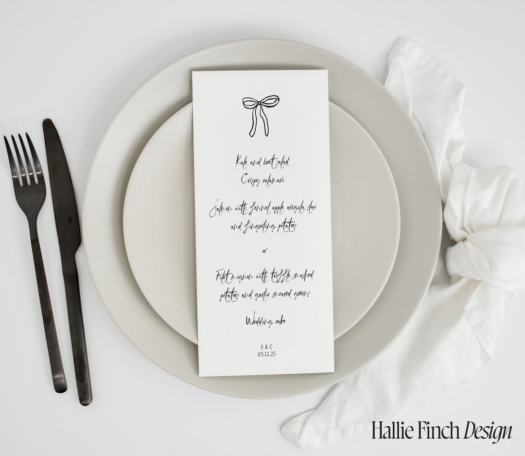 Modern Bow Wedding Menu, Wedding Menus With Bows, Wedding Menu Hand ...