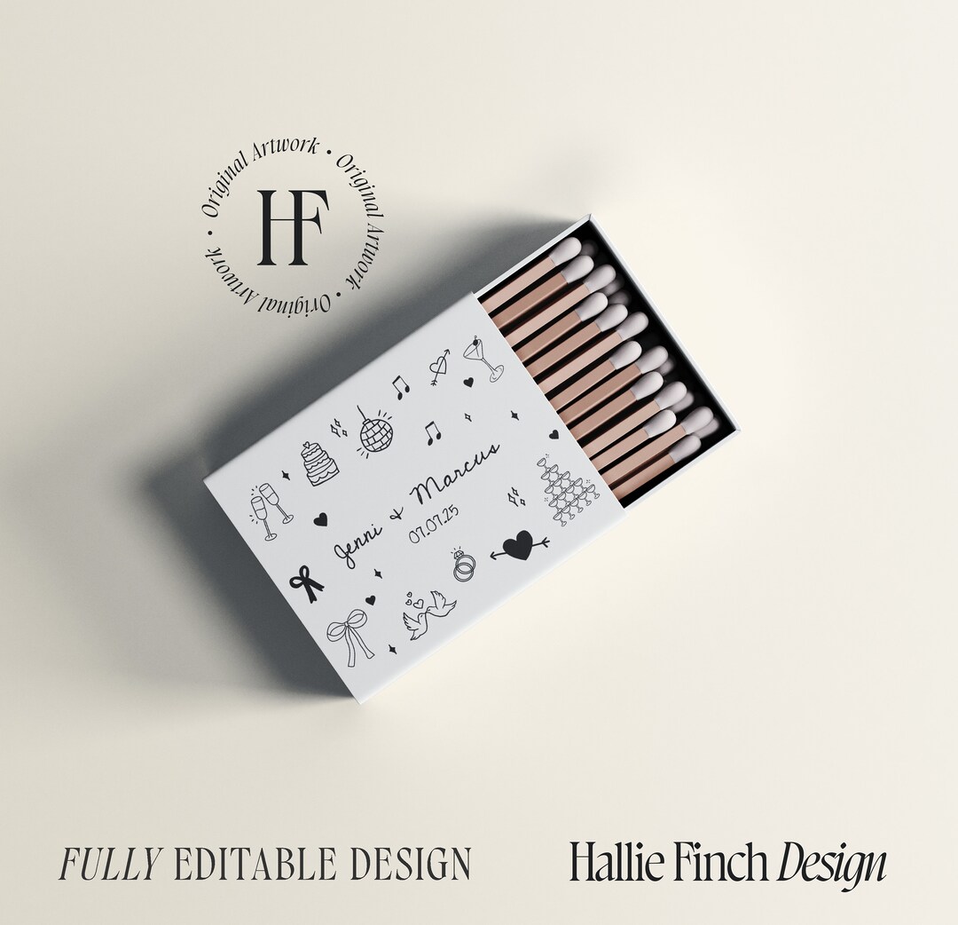 Matchbox Wedding Favor Template, Custom Matchbook Printable, Custom ...