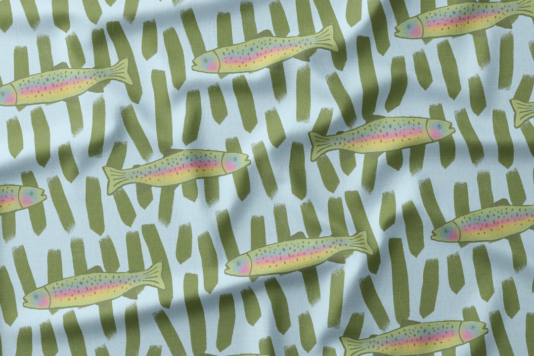 Rainbow Trout Fabric by the Yard, Hand Painted Fabric, Fabric for ...