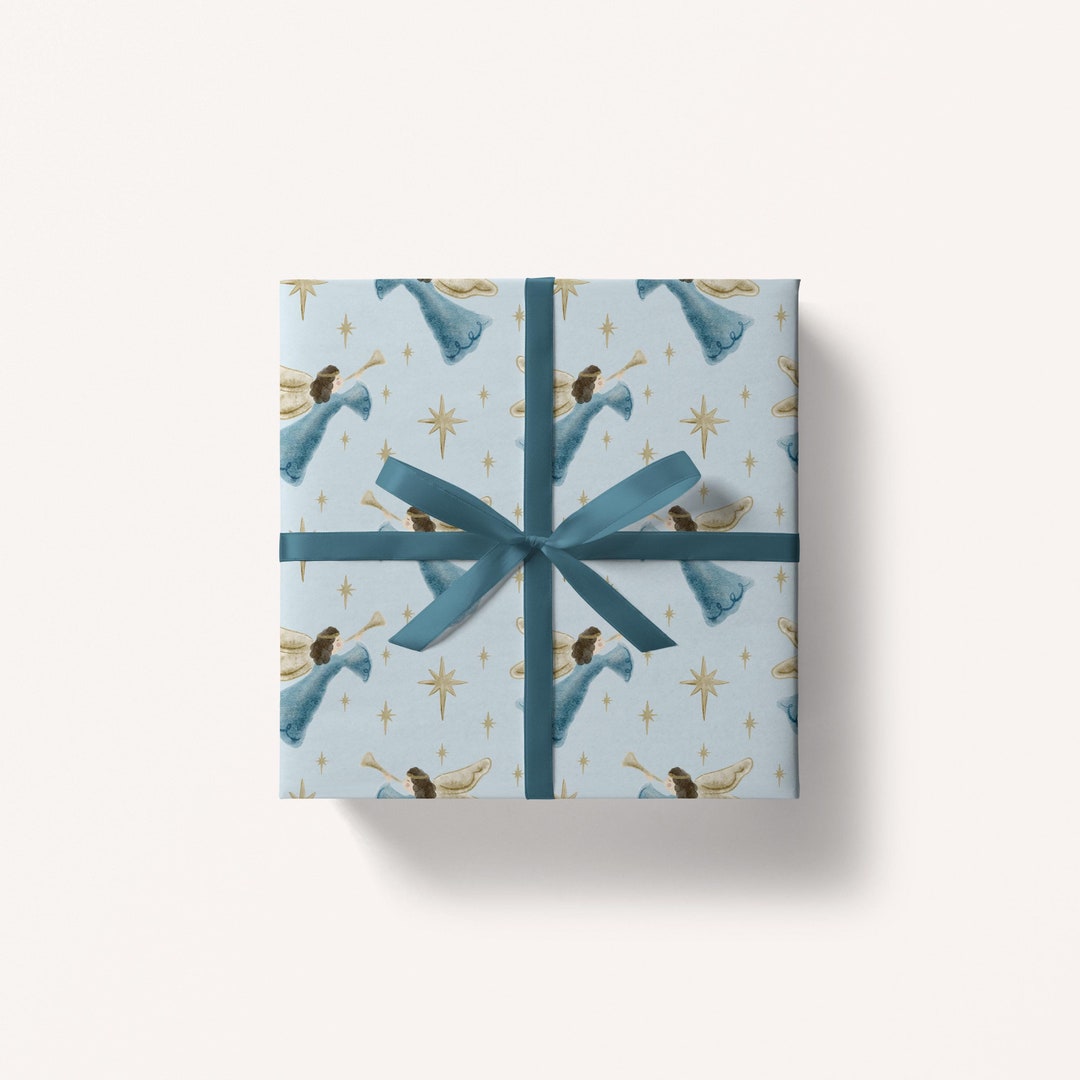 Hand Painted Christmas Angels Gift Wrap, Artistic Christmas Gift Wrap ...