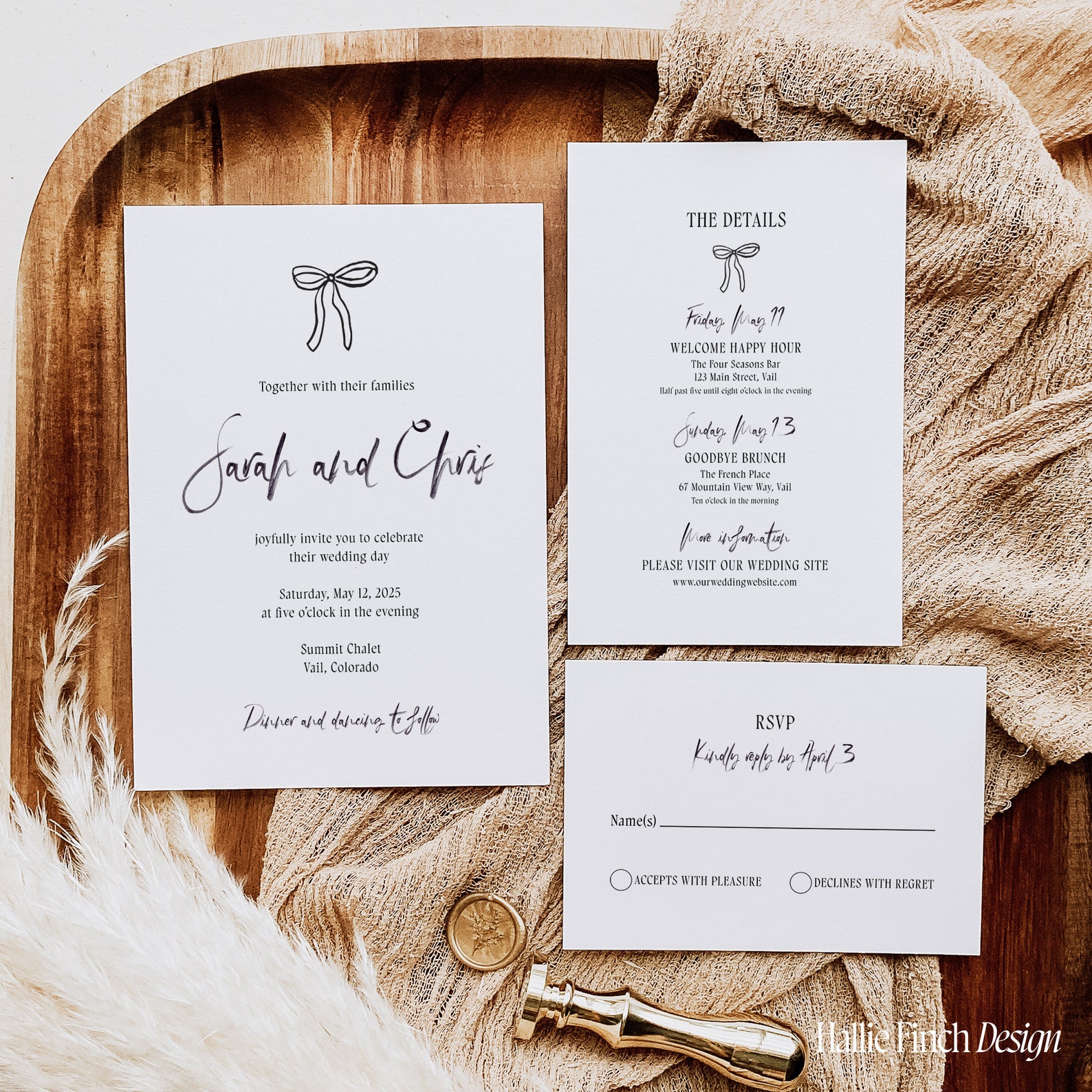 Modern Bow Wedding Details Card, Wedding Invite With Bows, Wedding ...