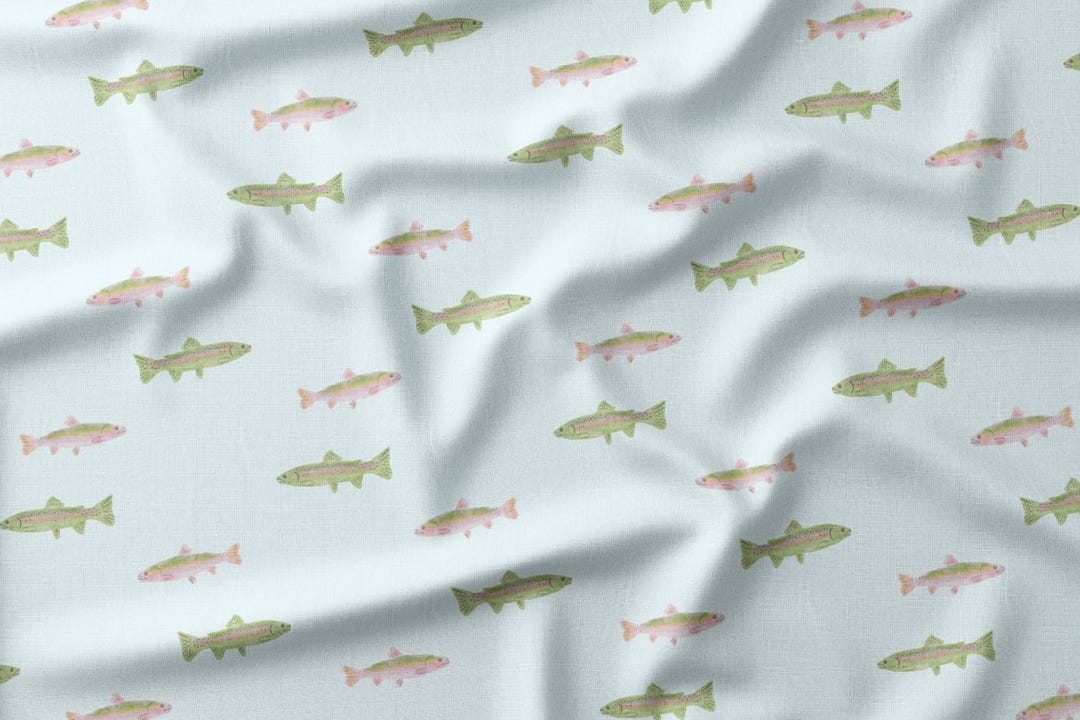 Rainbow Trout Fabric by the Yard, Hand Painted Fabric, Fabric for ...