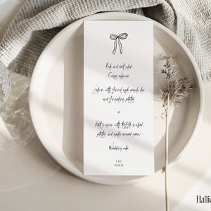 Modern Bow Wedding Menu, Wedding Menus With Bows, Wedding Menu Hand ...