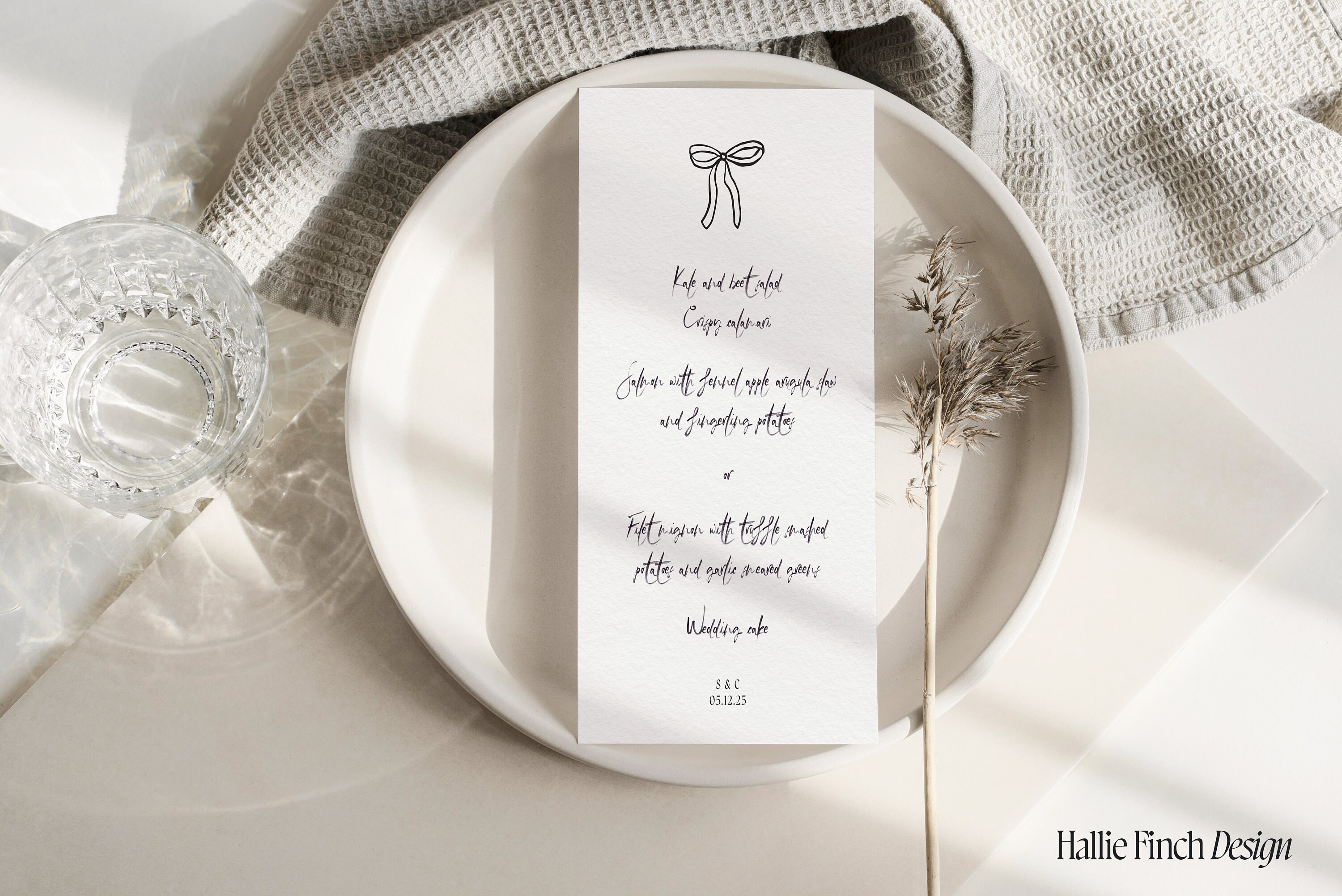 Modern Bow Wedding Menu, Wedding Menus With Bows, Wedding Menu Hand ...