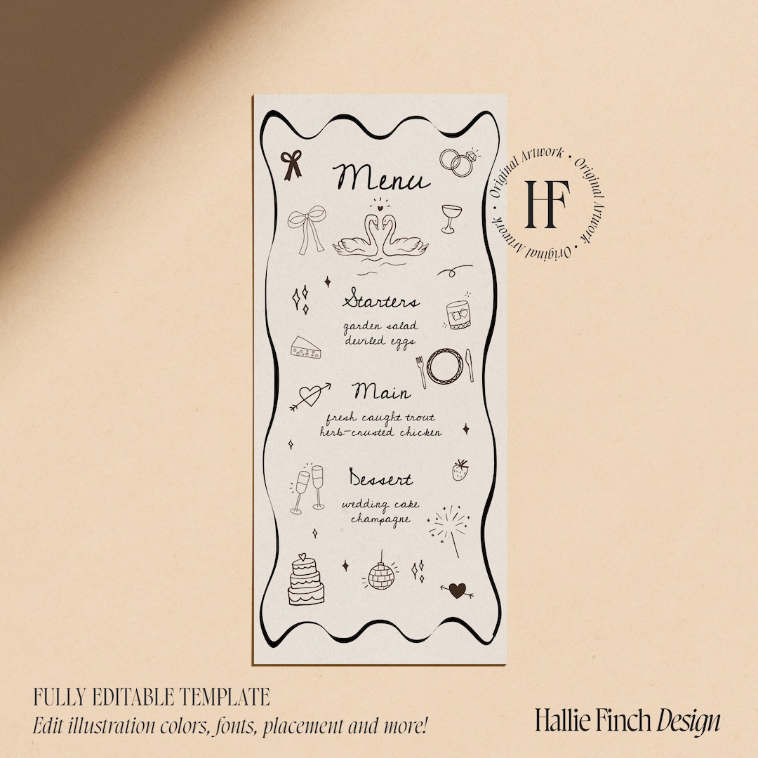 Doodle Handdrawn Illustrations Menu Template for Wedding Events Party ...