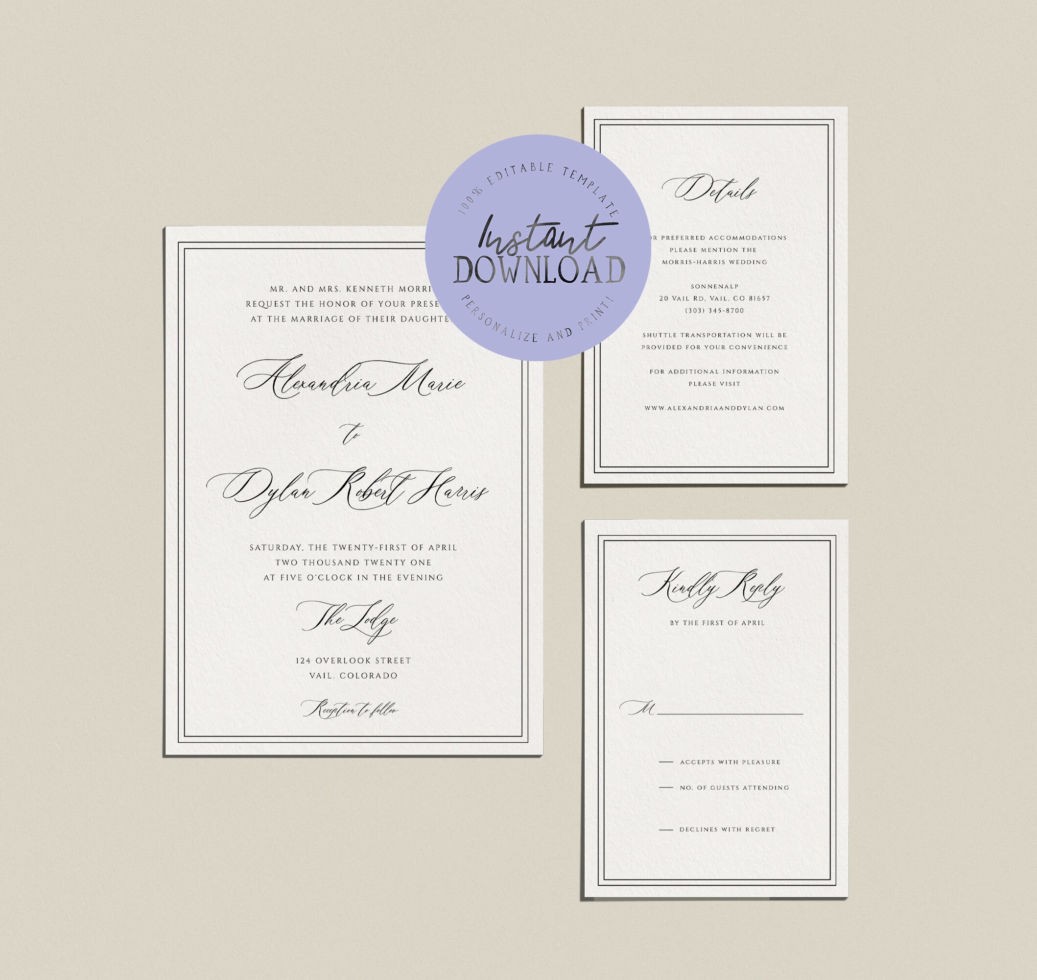 Traditional Wedding Invitation Wedding Invitation Template | Etsy