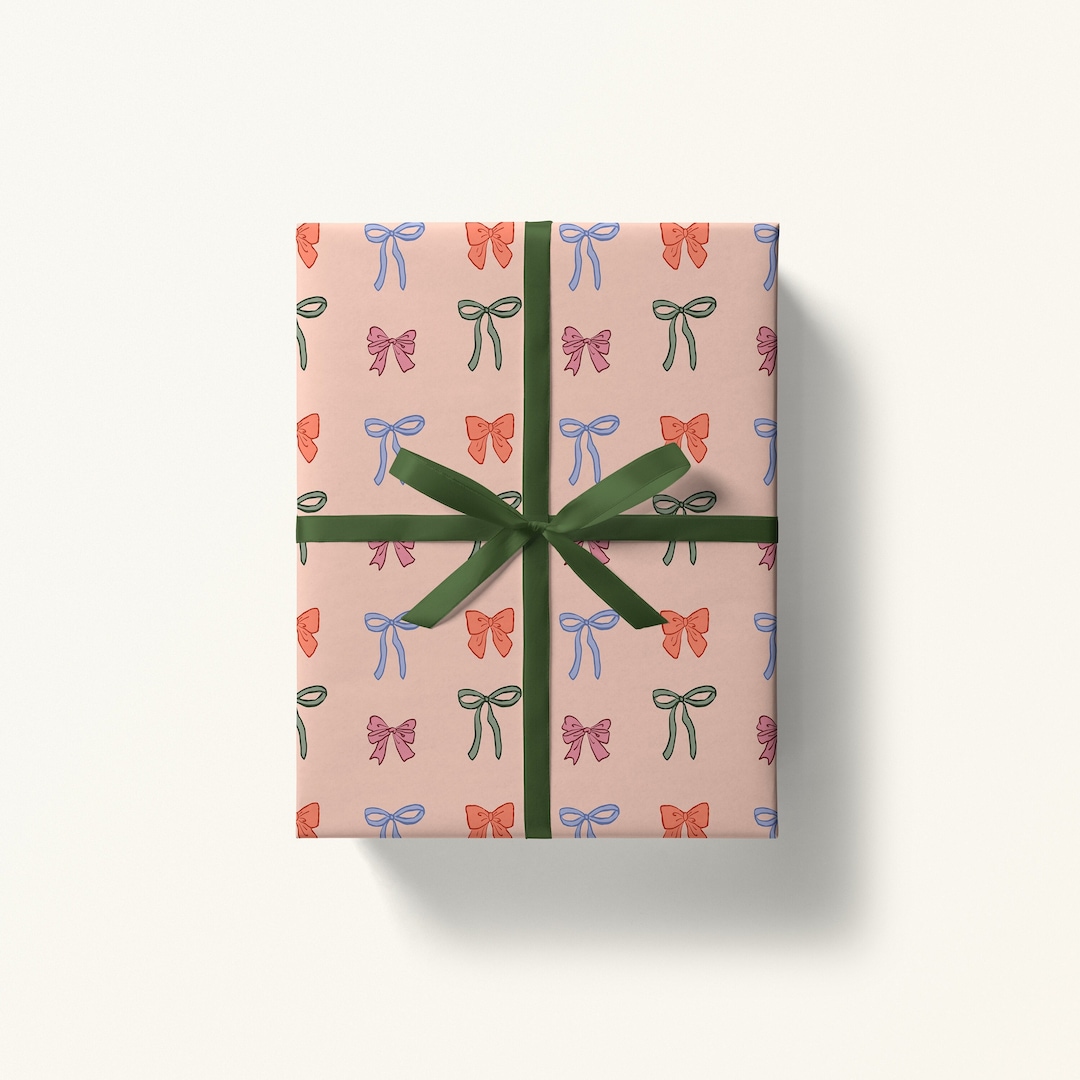 Bows Wrapping Paper, Handdrawn Hand Illustrated Handpainted Whimsical ...