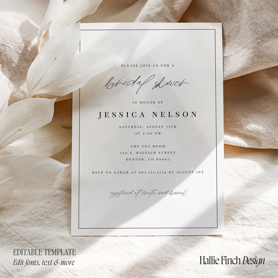 Minimal Bridal Shower Invitation Template, Elegant Bridal Shower ...