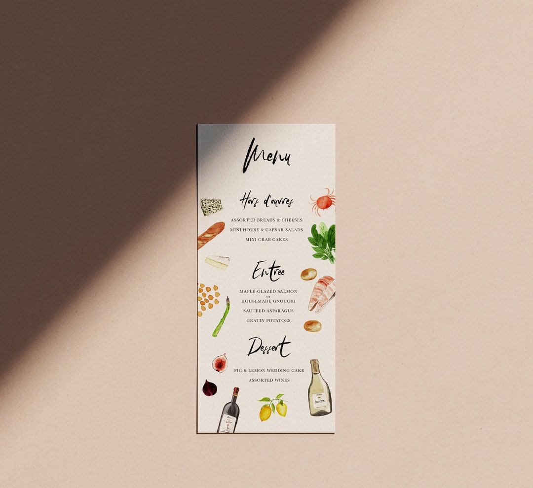 Custom Watercolor Menu, Wedding Menu, Custom Hand Painted Menu, Party ...