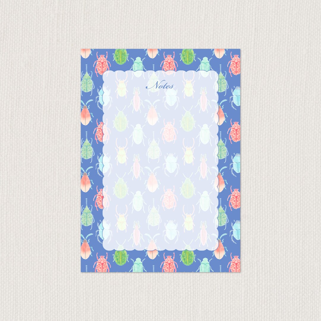 Hand Drawn Bugs Notepad, Beetles Notepad Gift, Customized Notepad ...