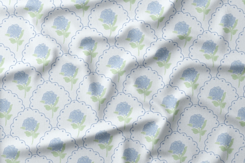 Hydrangeas Fabric, Handdrawn Fabric, Floral Textile Design, Linen ...