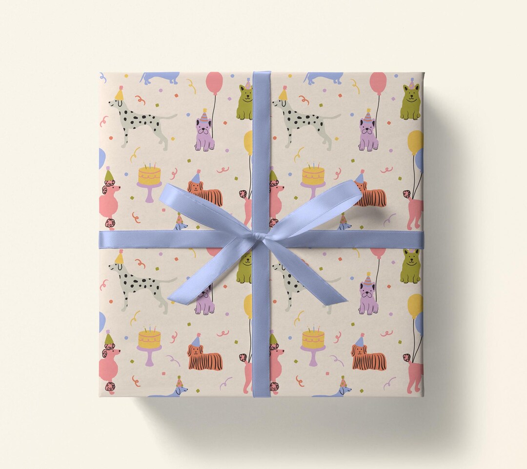 Party Puppies Birthday Gift Wrap, Dogs Gift Wrap, Hand Painted Wrapping ...