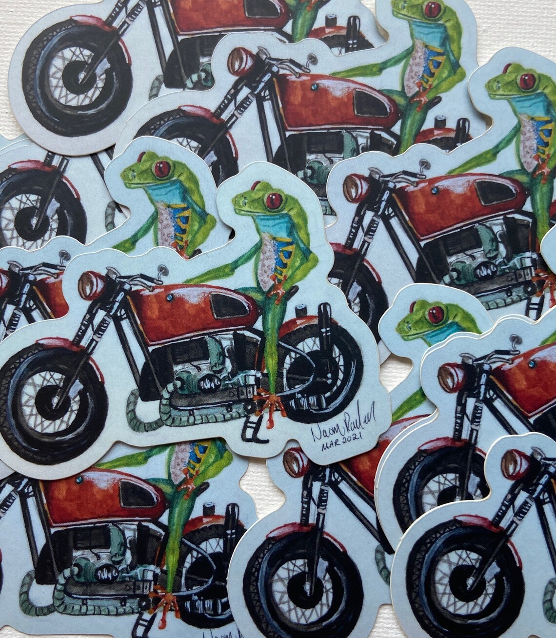 Motorcycle Frog Sticker/matte/waterproof/watercolor/kiss Cut/frog ...