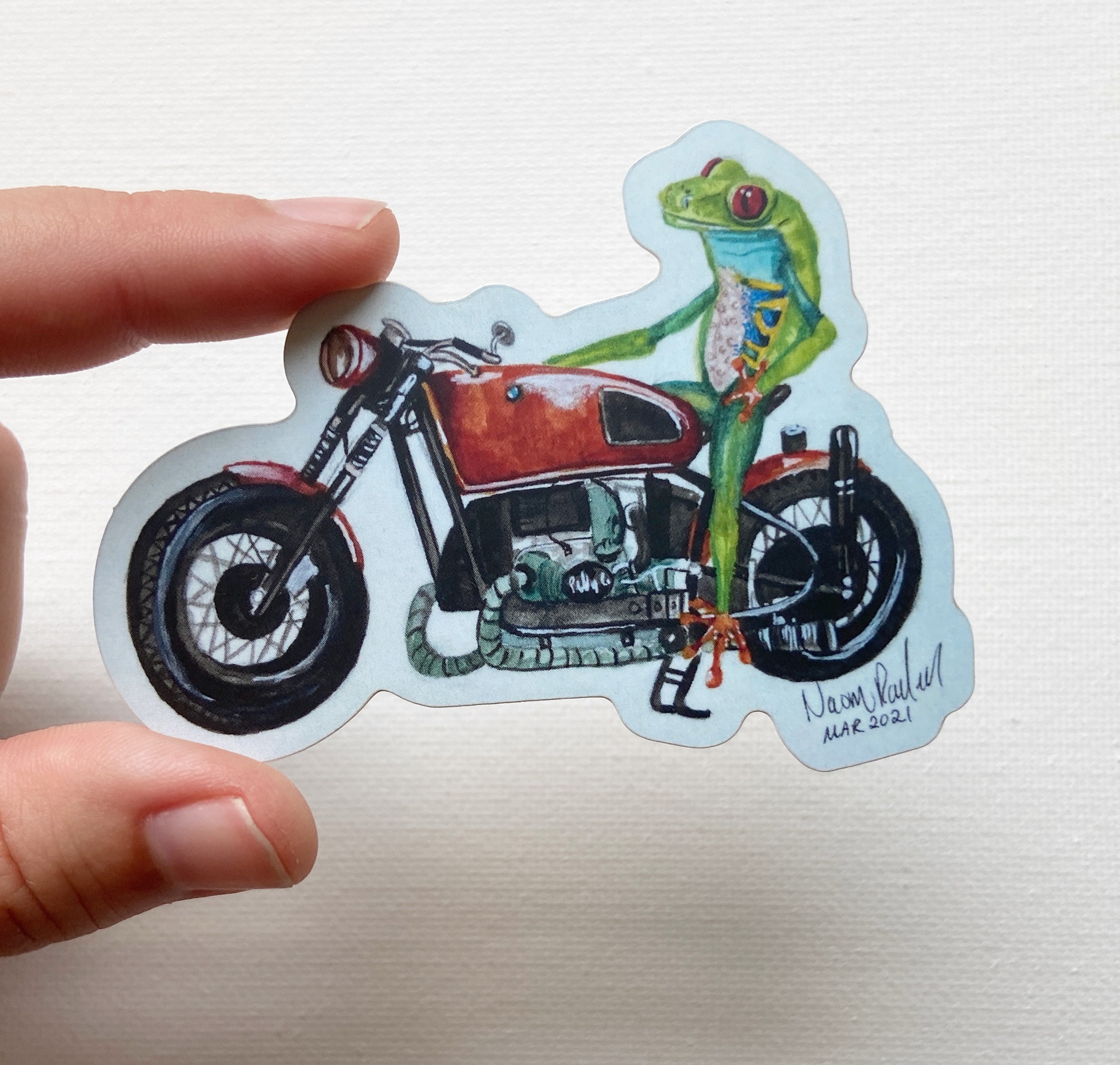 Motorcycle Frog Sticker/matte/waterproof/watercolor/kiss Cut/frog ...