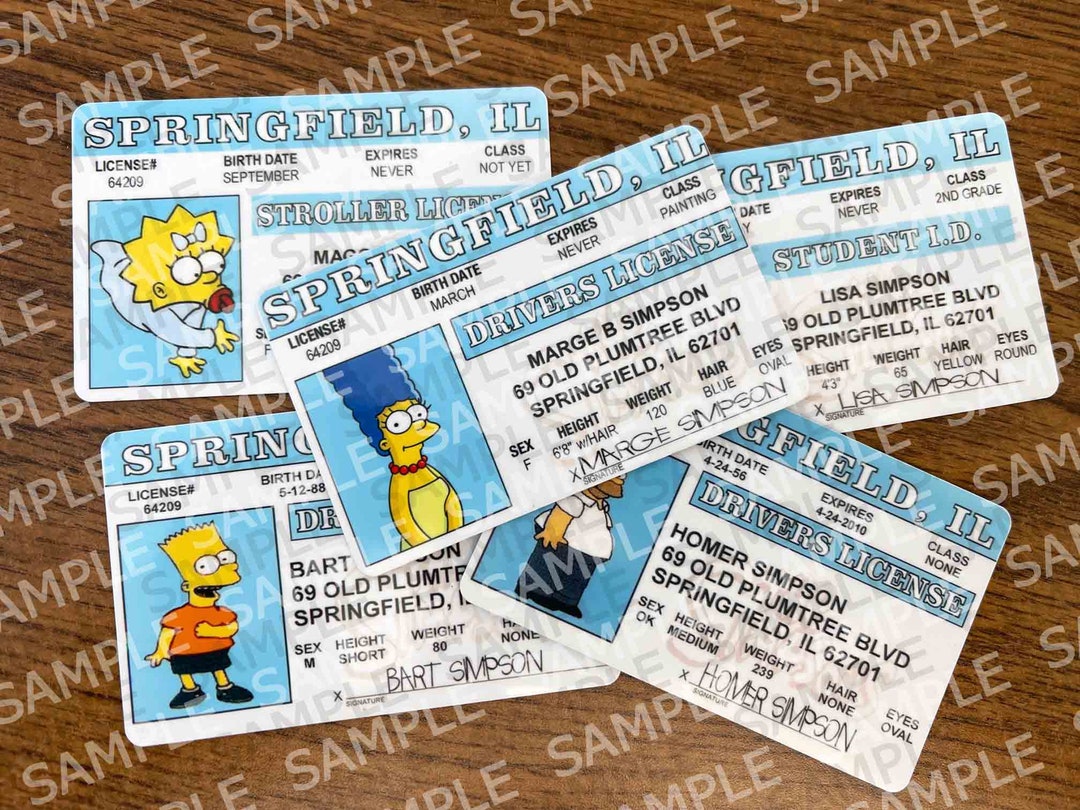 The Simpsons Id Drivers License Card Bart Marge Homer Maggie Lisa ...