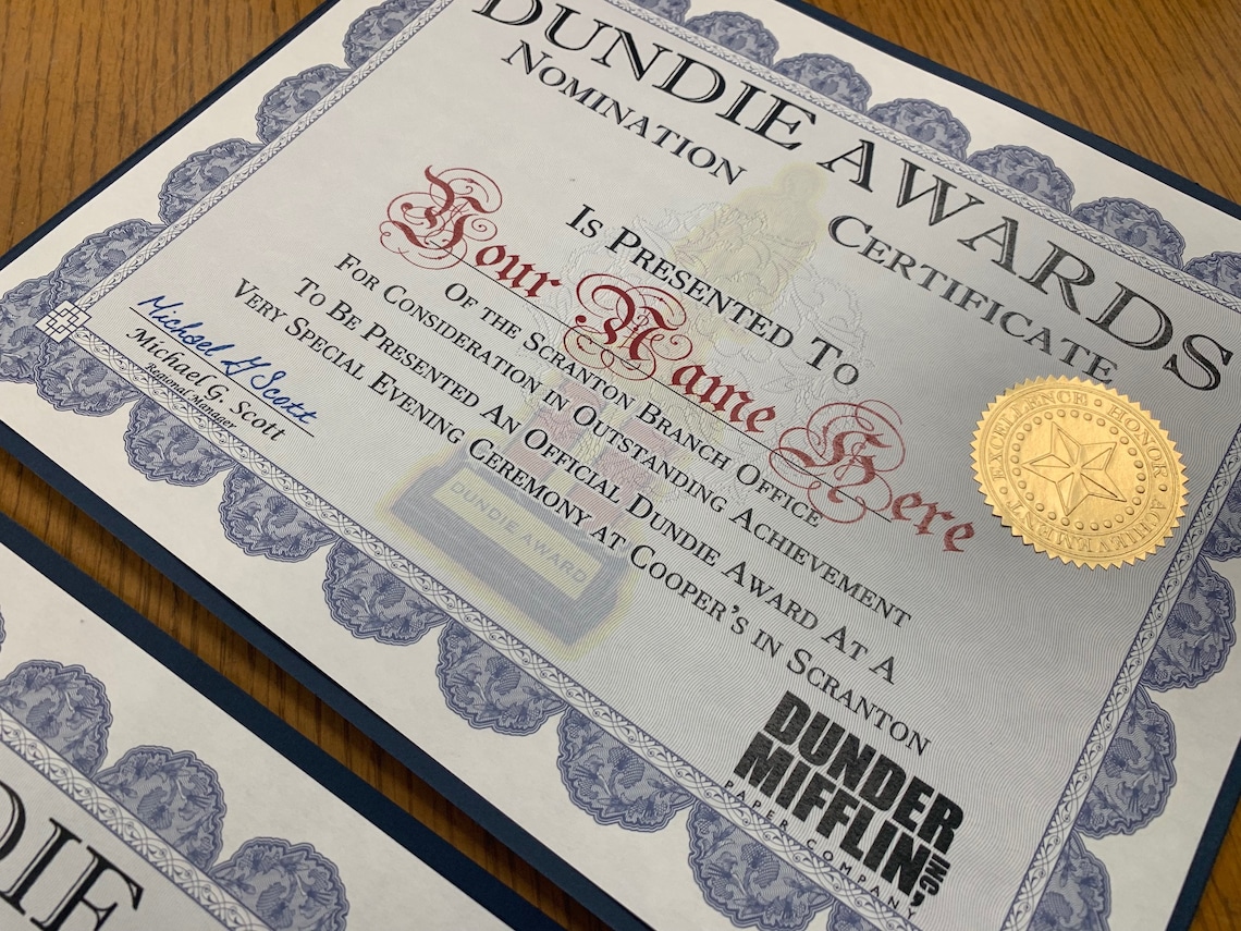 The Office - Dundie Award Nomination Certificate ( Personalized ) in ...