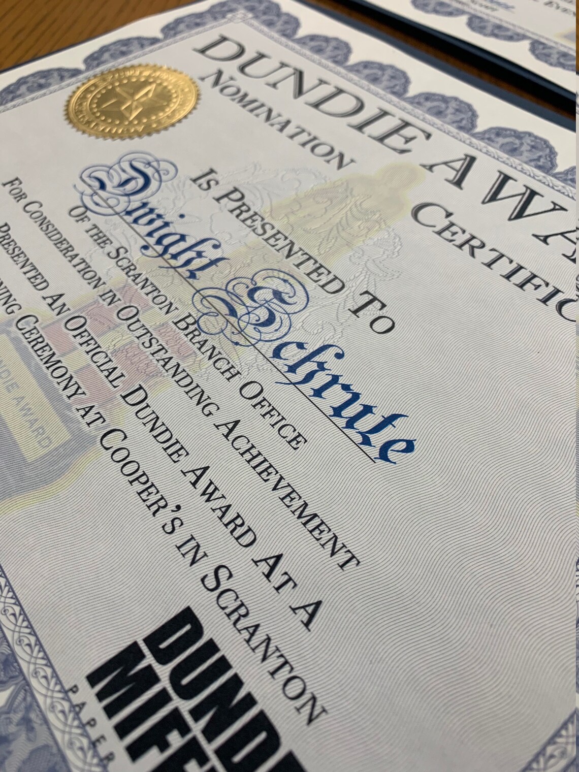 The Office - Dundie Award Nomination Certificate ( Personalized ) in ...