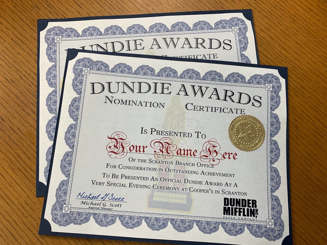 The Office - Dundie Award Nomination Certificate ( Personalized ) in ...