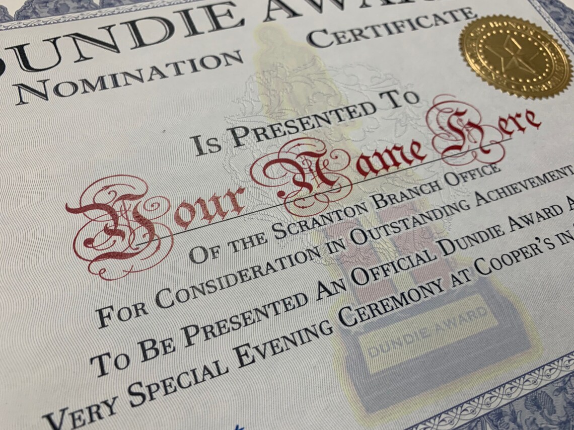 The Office - Dundie Award Nomination Certificate ( Personalized ) in ...