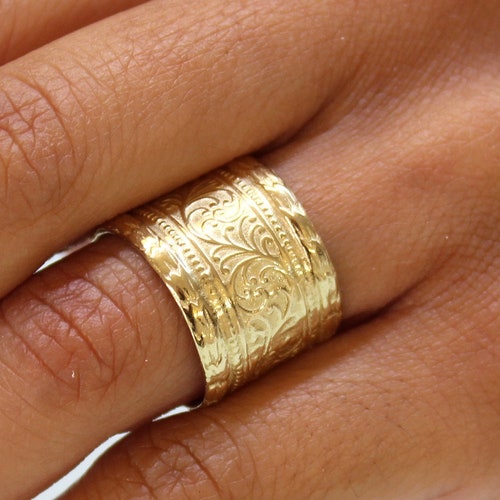 14k Gold Filled Wide Pattern Band Ring - Etsy