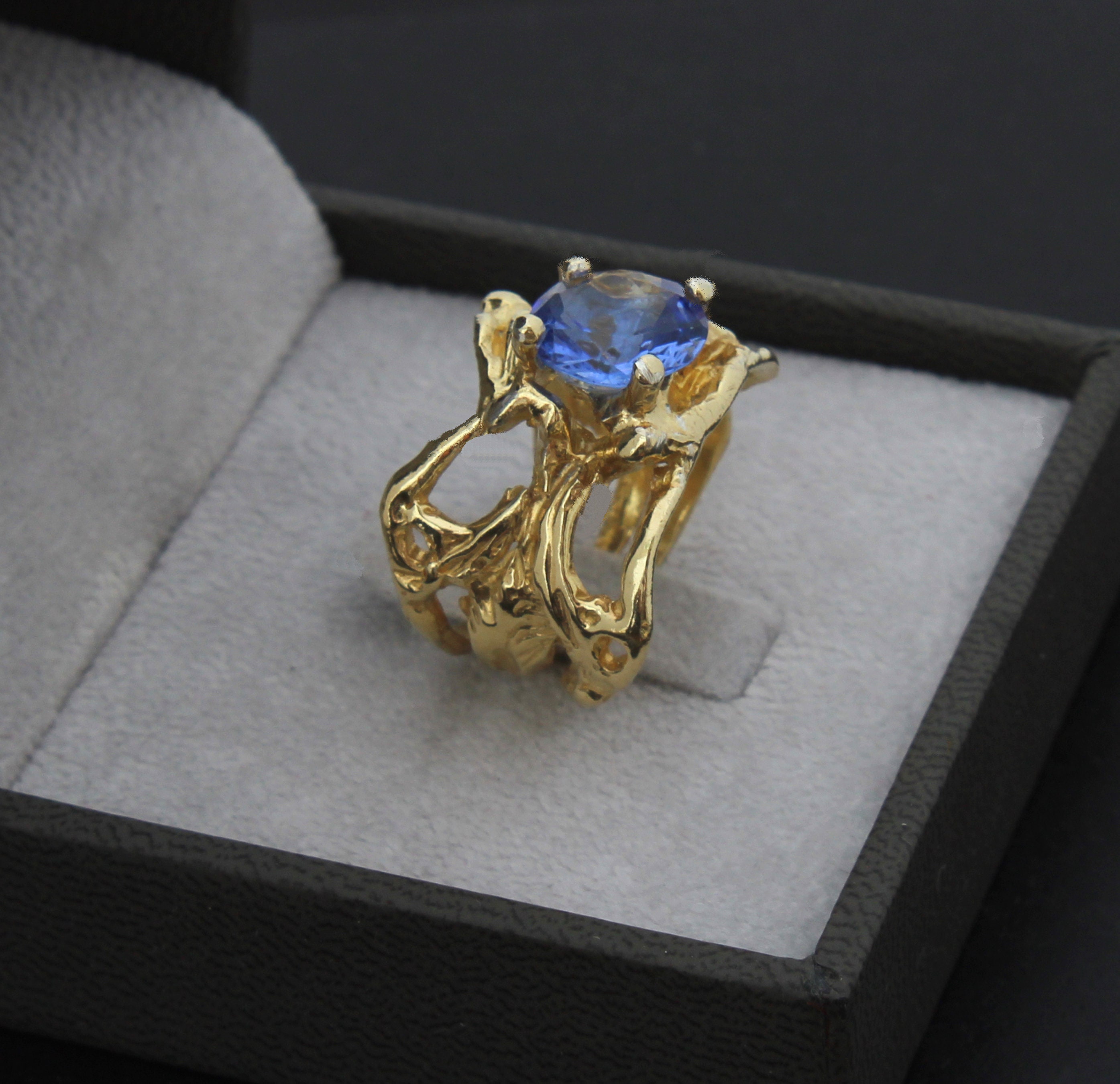 14K Solid Gold Structural Wide Ring Abstract Gold Ring With | Etsy