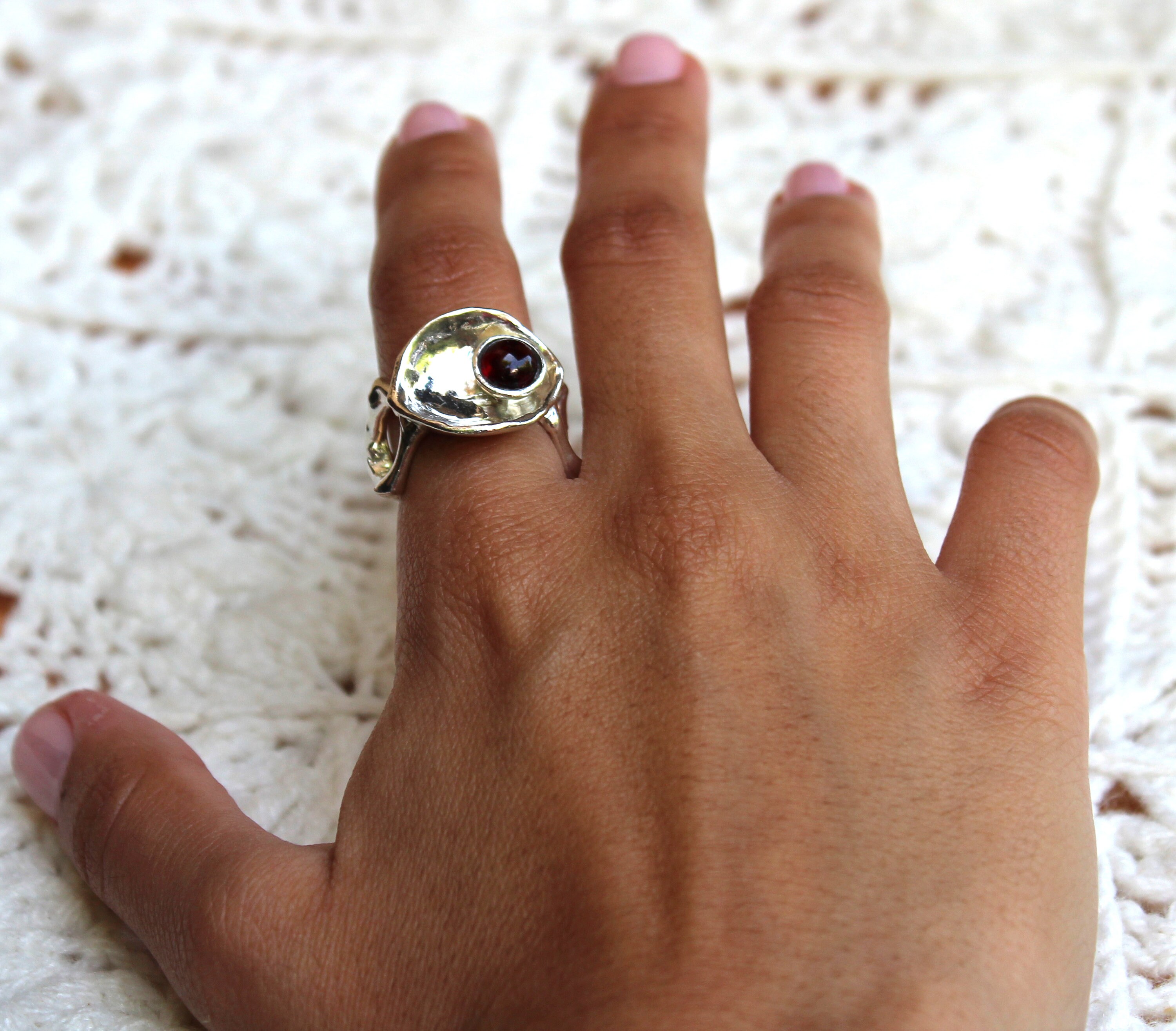 Artistic Sterling Silver With Garnet Turquoise Ring | Etsy