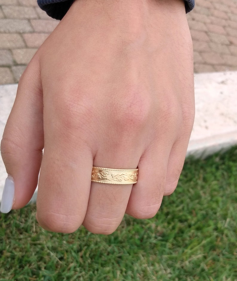 Solid 14K Rose/yellow Gold Wedding Ring Handmade Art Nouveau | Etsy