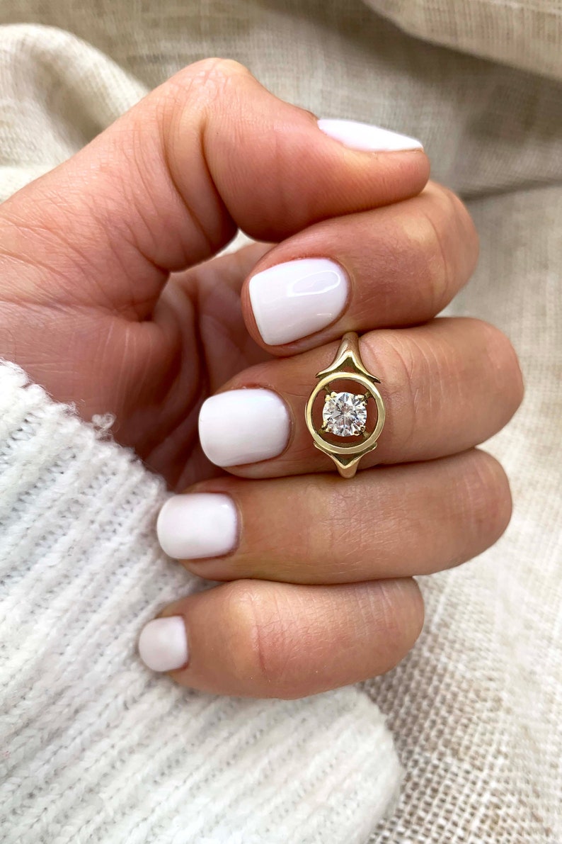 14K Solid Gold Natural Diamond Solitaire Engagement Ring - Etsy