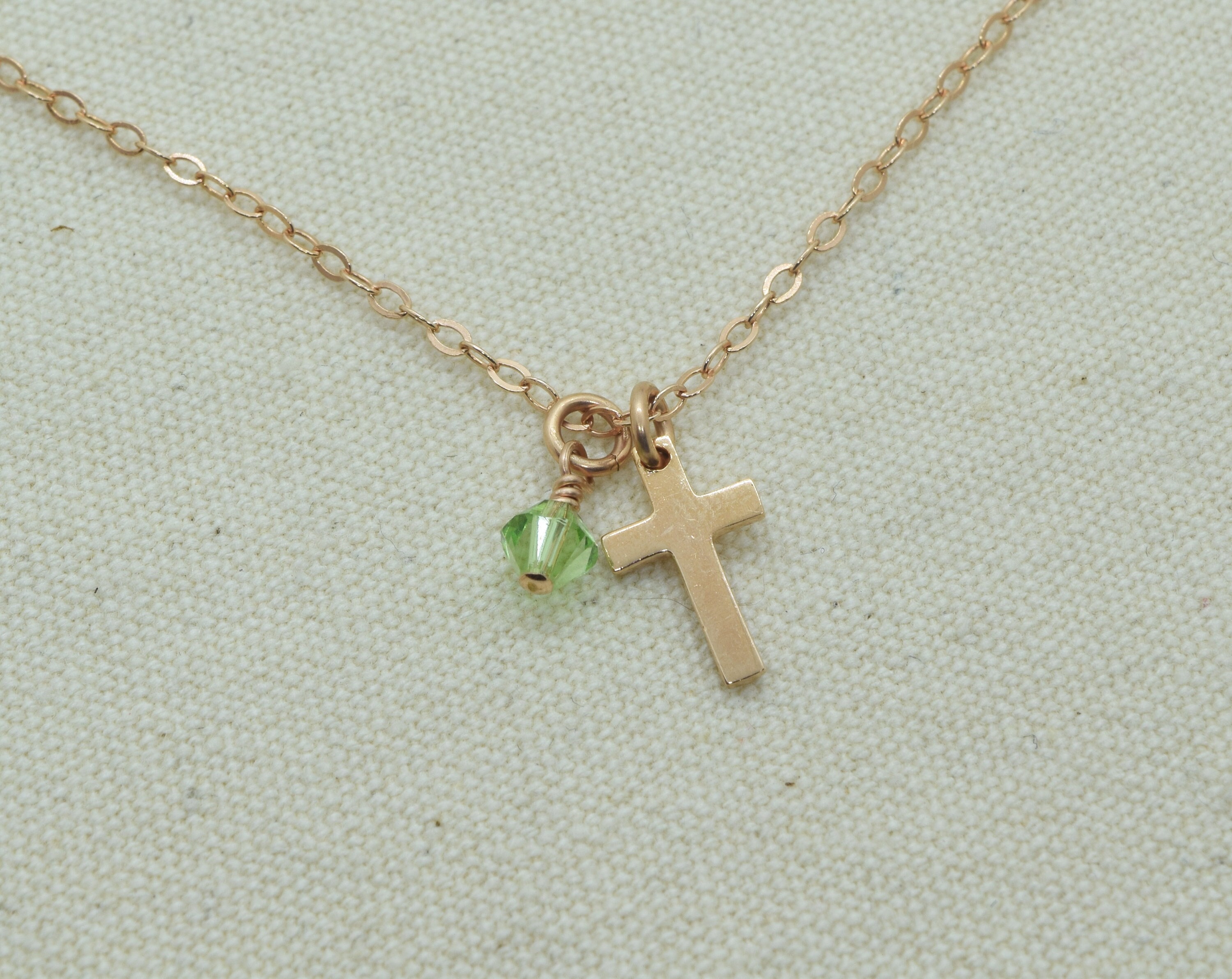 Tiny Rose Gold Cross Charm Necklace, Small Cross Pendant, Baptism ...