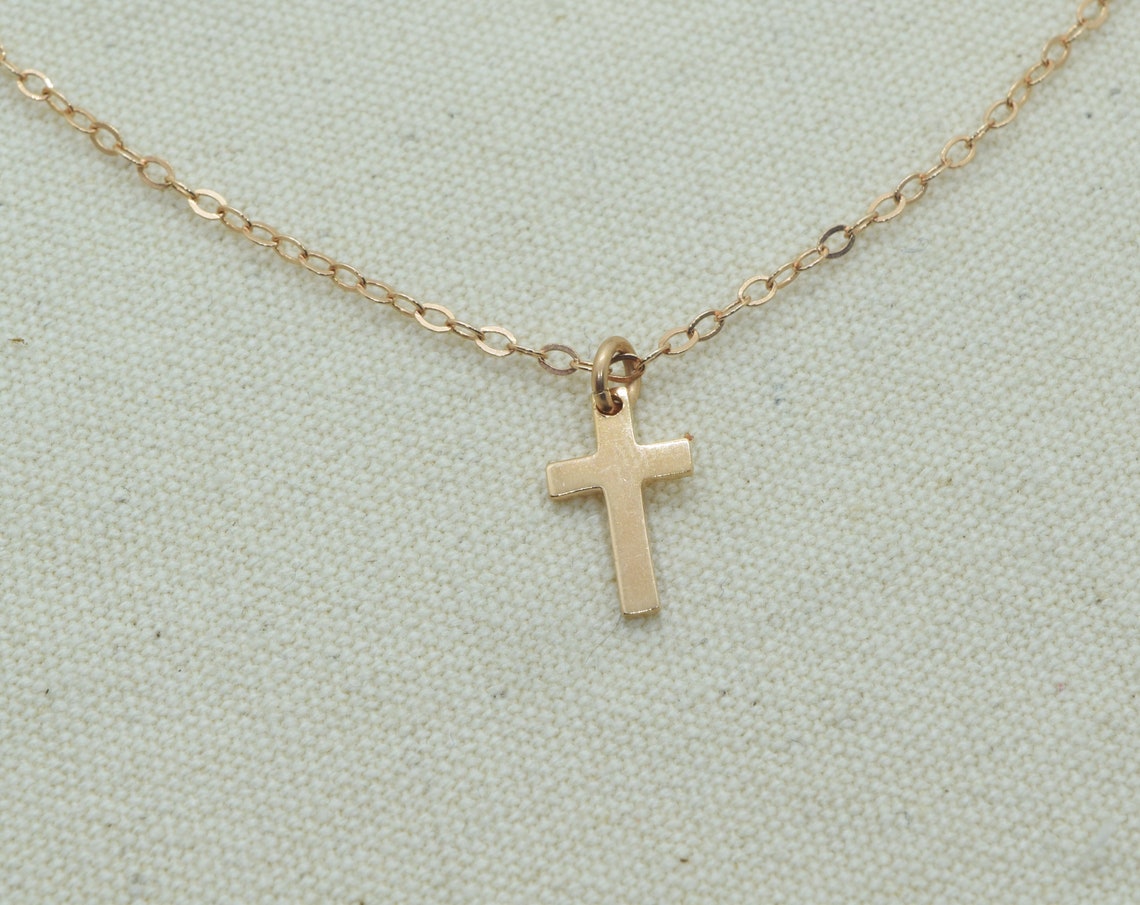 Tiny Rose Gold Cross Charm Necklace, Small Cross Pendant, Baptism ...