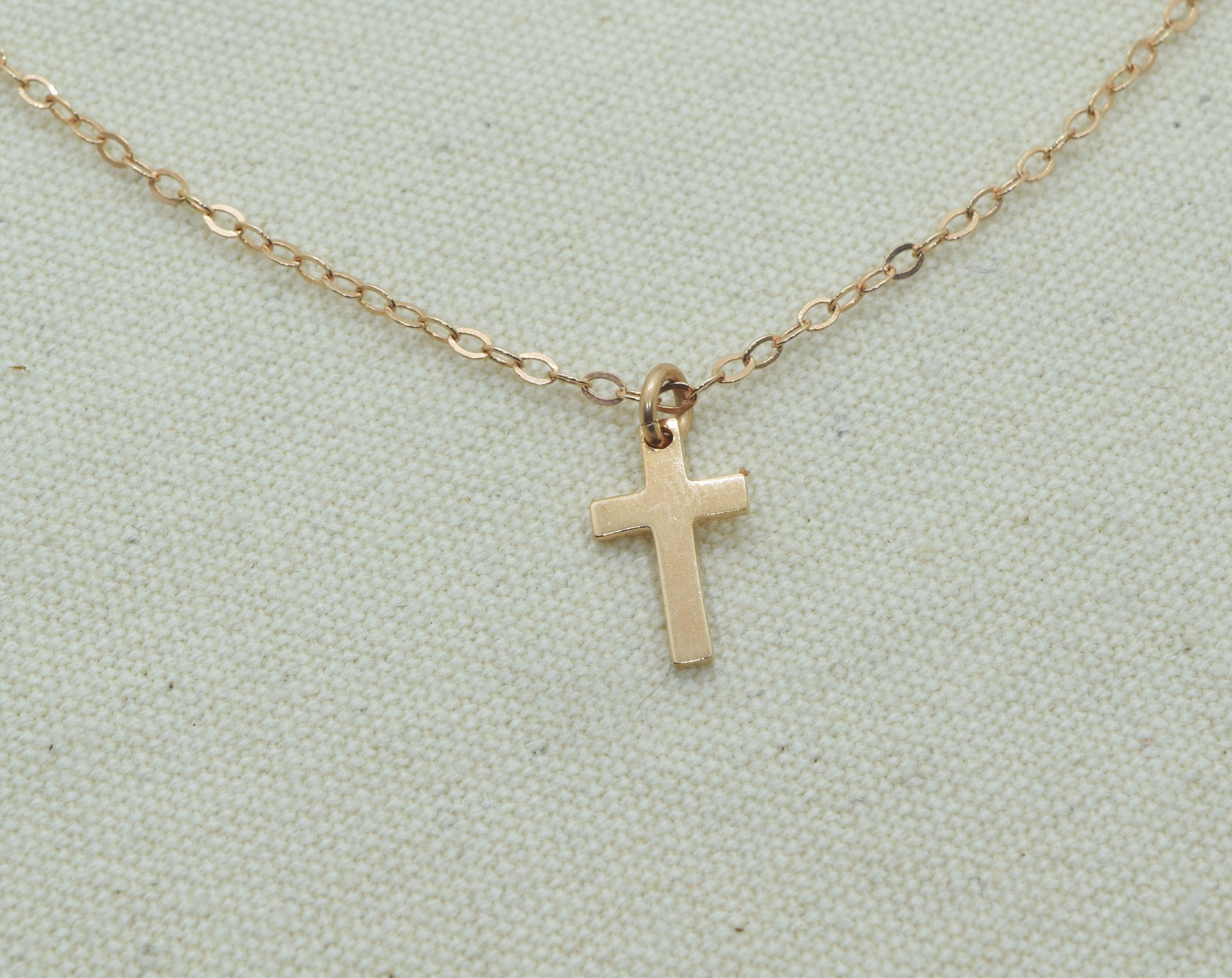 Tiny Rose Gold Cross Charm Necklace, Small Cross Pendant, Baptism ...