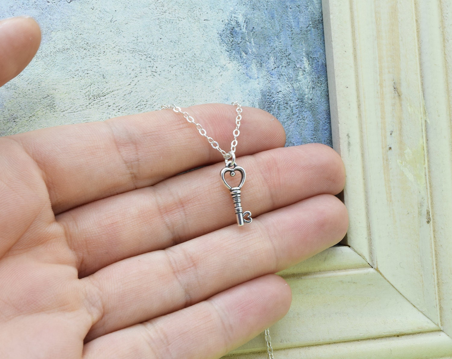 Sterling Silver Heart Key Charm Necklace, Personalized Key Pendant ...