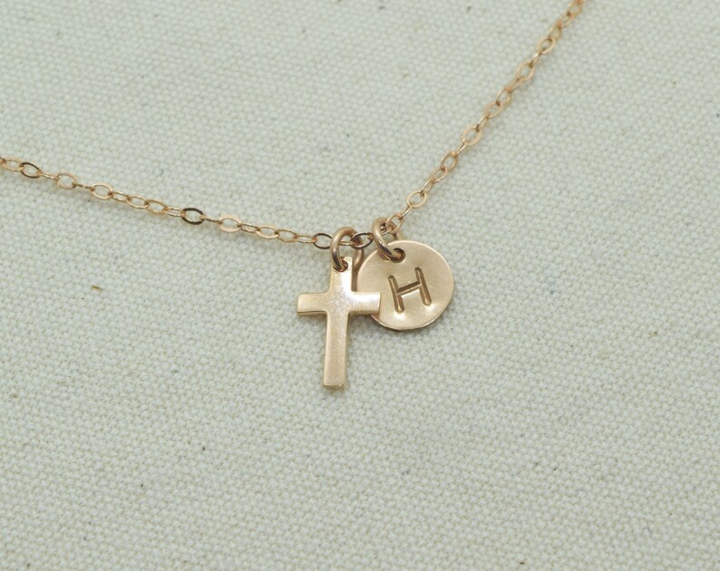 Tiny Rose Gold Cross Charm Necklace Small Cross Pendant - Etsy