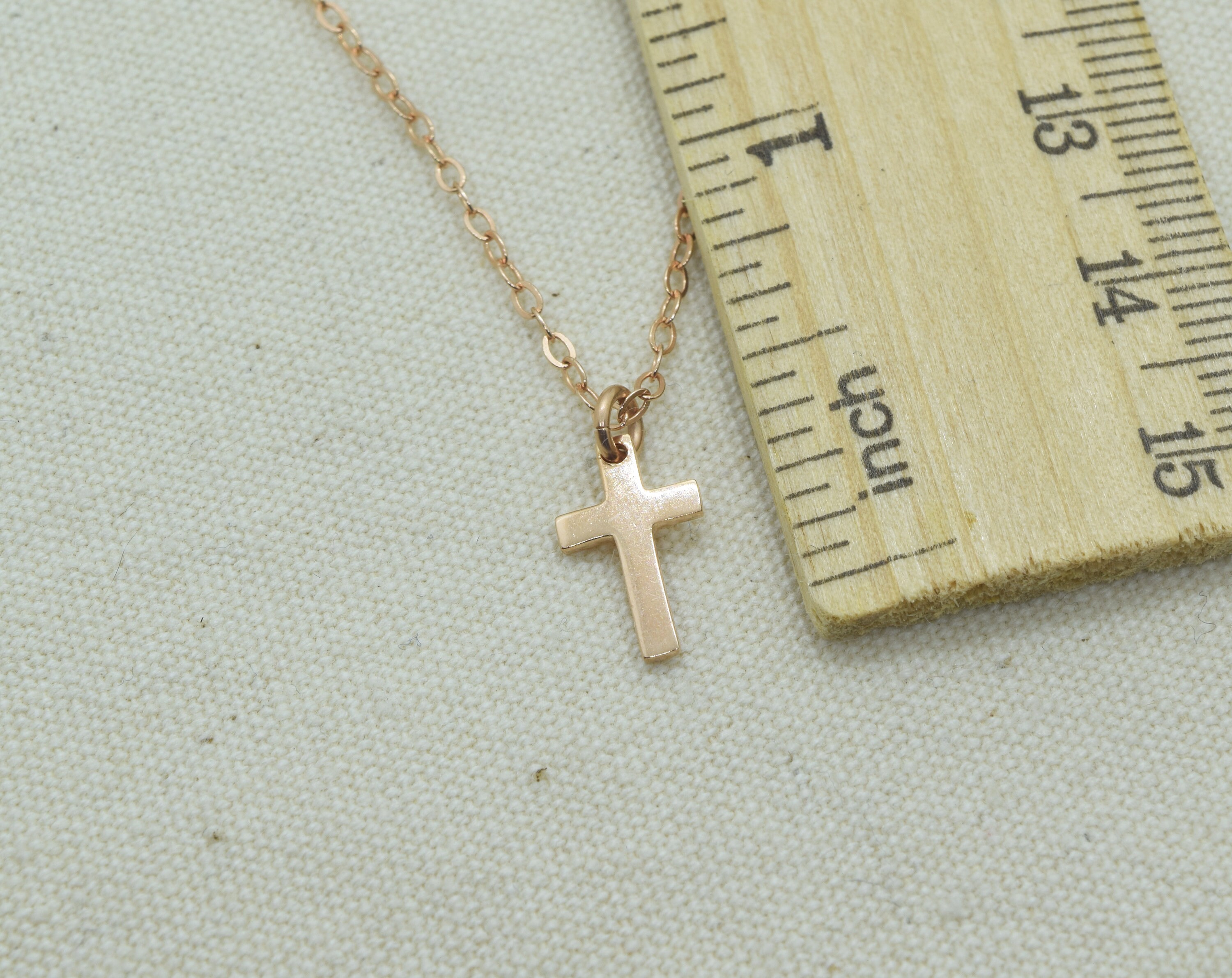 Tiny Rose Gold Cross Charm Necklace, Small Cross Pendant, Baptism ...