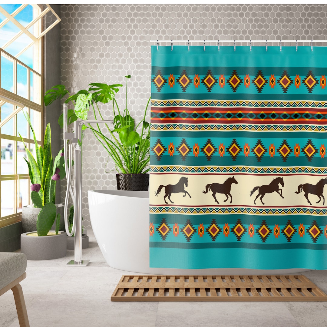 Southwestern Navajo Theme Shower Curtain, Western Horse Bathroom Decor ...